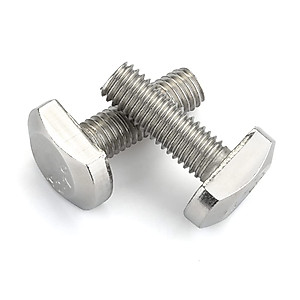 M8 x 25mm T-Slot Drop-in Stud Sliding Bolts T Shape Screws, 304 Stainless Steel 18-8, Plain Finish, Fully Threaded, 10 PCS