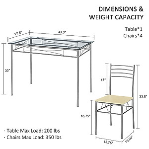 VECELO Dining Table with 4 Chairs [4 Placemats Included-] Silver X-Large