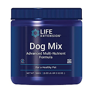 Life Extension Dog Mix - Daily Nutrition Care Supplement Powder for Your Canine Pet - Advanced Formula with Vitamins, Probiotics & Essential Fatty Acids - Gluten-Free, Non-GMO – 100 g, 60 Servings