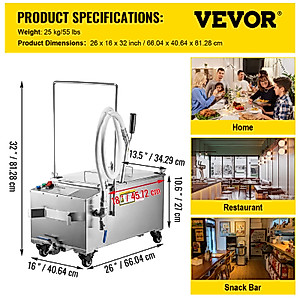 VEVOR Mobile Fryer Filter, 80 LBS/40 L/10.56 Gal Capacity, 300W Oil Filtration System with 5 L/min Flow Rate, Mobile Frying Oil Filtering System with 10 L/min Pump & Oil Hose, 110V/60Hz