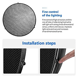 NEEWER 21.6"/55cm Metal Beauty Dish Bowens Mount Reflector with White Diffuser, Honeycomb Grid for Strobe Flash Video Light Compatible with Godox AD600 NEEWER CB60 Q4 Vision 4 S101 Series, NK-NARC22
