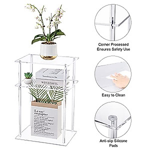 HMYHUM Clear Acrylic End Table, 3-Tier Side Table for Living Room, Small Bedside Table/Nightstand for Bedroom, Home Decor Accent Table, 15.7" L x 11.8" W x 23.4" H