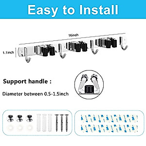 PENGKE Broom Holder Mop Hangers Wall Mount Heavy Duty Stainless Steel Wall Hooks Storage for Home Laundry Room Garden Garage Closet Kitchen(Black)