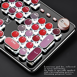 TONIZER Mechanical Gaming Keyboard in Lipstick Style Metal Vintage Steampunk Retro White Backlit 104 Keys Anti-Ghosting Round Keycaps Metal Panel Wired USB for PC Mac Laptop(K520)