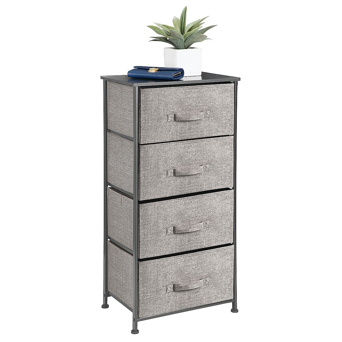 mDesign Tall Dresser Storage Tower Stand with 4 Removable Fabric Drawers - Steel Frame, Wood Top Organizer for Bedroom, Entryway, Closet - Lido Collection - Black/Graphite Gray