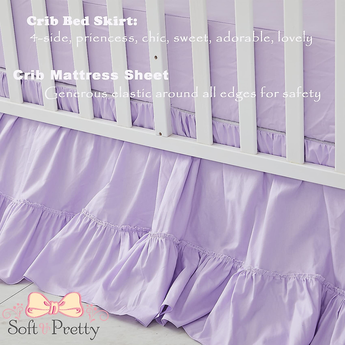 Brandream Crib Bedding Sets for Girls with Purple Elephant Embroidery 100% Washed Pure Cotton Baby Nursery Bedding Set 3 Pieces