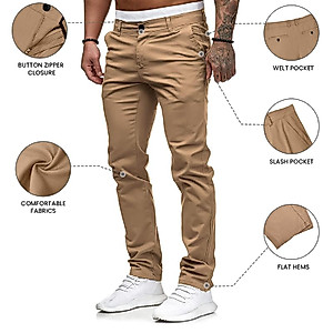 ALLABREVE Men's Chinos Casual Dress Pants Slim Fit Skinny Stretch Flat-Front Lightweight Comfort Slacks (Khaki 34)