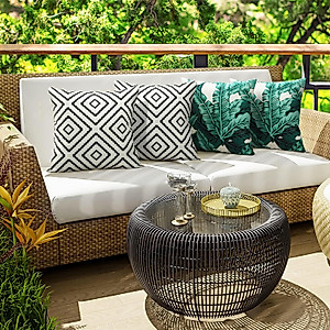 Merrycolor Outdoor Throw Pillow Covers 18x18 Waterproof Pillow Cover Green Leaves Geometric Pattern Square Cushion Covers Patio Pillow Cases Outdoor Pillows for Patio Furniture, Pack of 4