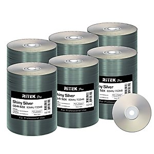 600 Pack Ritek Pro (Professional Grade) CD-R 52X 700MB Shiny Silver Lacquer Silk Screen Printable Blank Media Recordable Disc