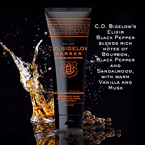 C.O. Bigelow Elixir Black Pepper No. 1609 Bourbon & Sandalwood Moisturizing Shampoo and Body Wash for Men, 8 fl oz