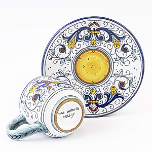 Fima thatsArte.com - Italian Ceramic Espresso Cup & Saucer Ricco Deruta Blu - Hand Painted Cup, Made in Italy Ceramics, Handmade Coffee Cups, Italian Ceramics Deruta, Italian Pottery