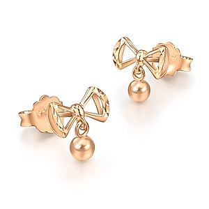 CHOW SANG SANG Delicate Gold 18K Rose Gold Ribbon with Beads Stud Earrings for Women 92795E