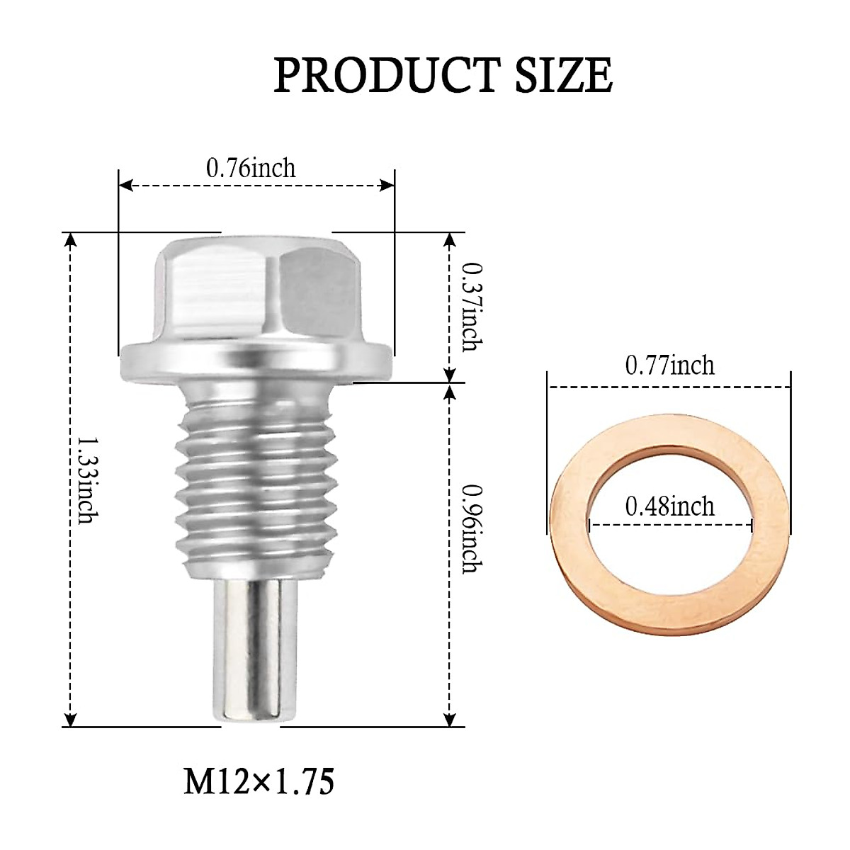 M12*1.75 Magnetic Oil Drain Plug with Gaskets Compatible with Buick Cadillac Chevrolet GMC Lincoln Ford,Automotive Replacement Engine Oil Drain Plugs OEM:#DP002 090-936CD 090-091 090-175CD (Silver)