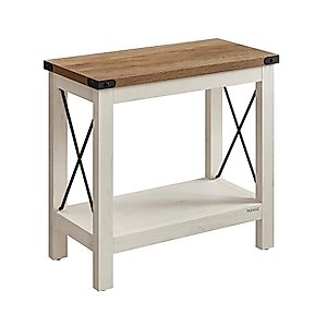 VASAGLE 2-Tier End Table, Side Table with Bottom Shelf, Nightstand for Small Spaces, for Living Room, Bedroom, Farmhouse Style, Rustic White and Honey Brown ULET235W01