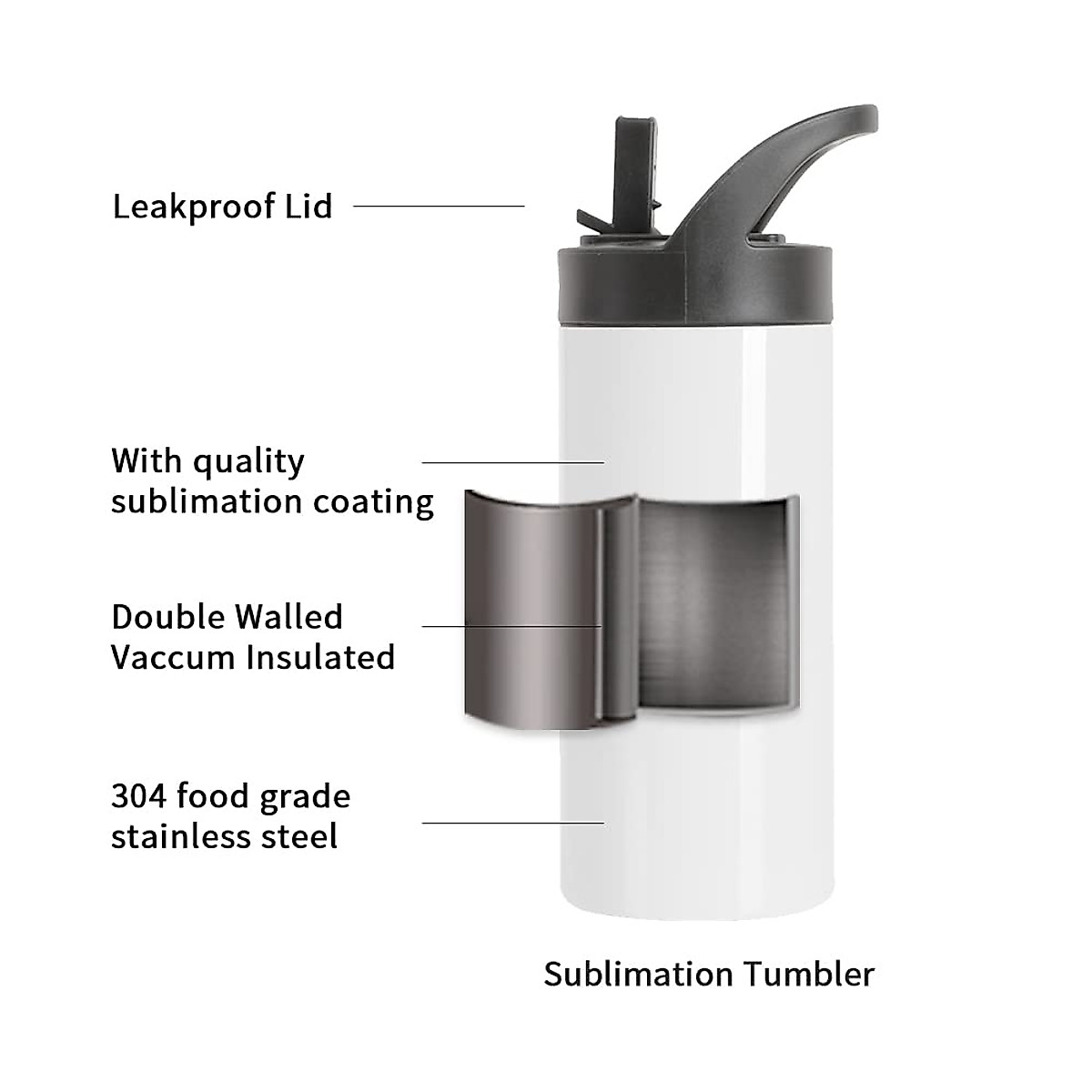 PYD Life Sublimation Sports Kids Water Bottle Blanks 16 OZ White Stainless Steel Bottles Vacuum Flask Tumbler with Sippy Up Lid and Straw for Tumbler Heat Press Sublimation Printing 4 Pack