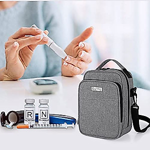 CURMIO Insulin Cooler Case Epipen Travel Bag, Insulated Diabetic Carrying Case with Shoulder Strap for Insulin Supplies, Glucose Meter, Asthma Inhaler, Gray