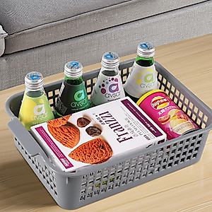 Julyeen 6 Pack Large Plastic Storage Rectangle Baskets Bin, Desktop Organizer Tote Basket, Grey