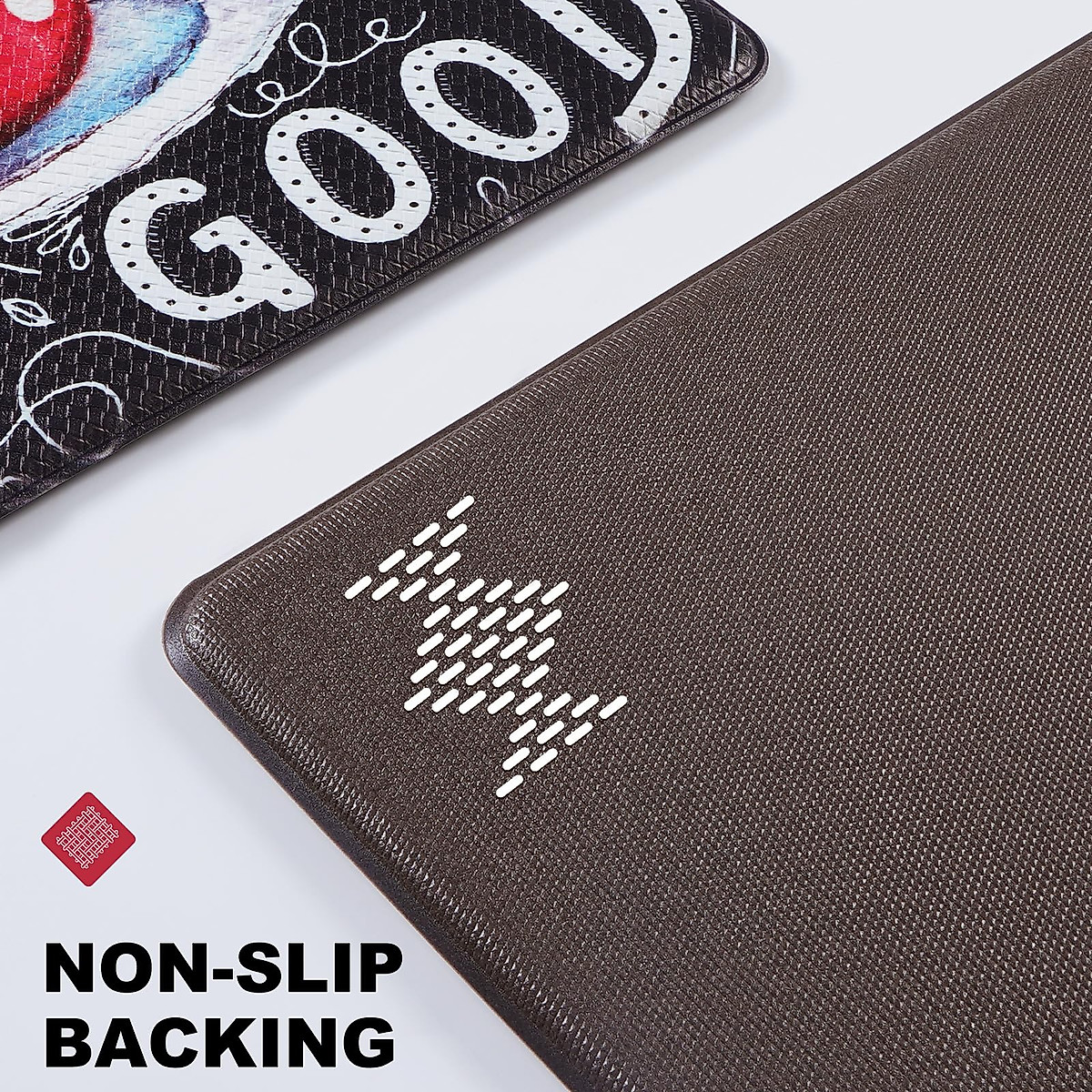 ASPMIZ Coffee Kitchen Mat 2 PCS, Cushioned Anti-Fatigue Kitchen Rugs Non Slip, Memory Foam Kitchen Mats and Rugs, Waterproof Kitchen Floor Comfort Mats for Home & Office, 18'' x 48'' + 18'' x 30''