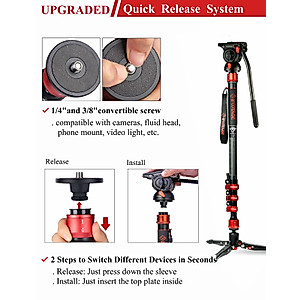 IFOOTAGE Cobra 3 A180F Monopod for Cameras, 71" Aluminum Professional Video Monopod with Tripod Base, Max Load 10KG
