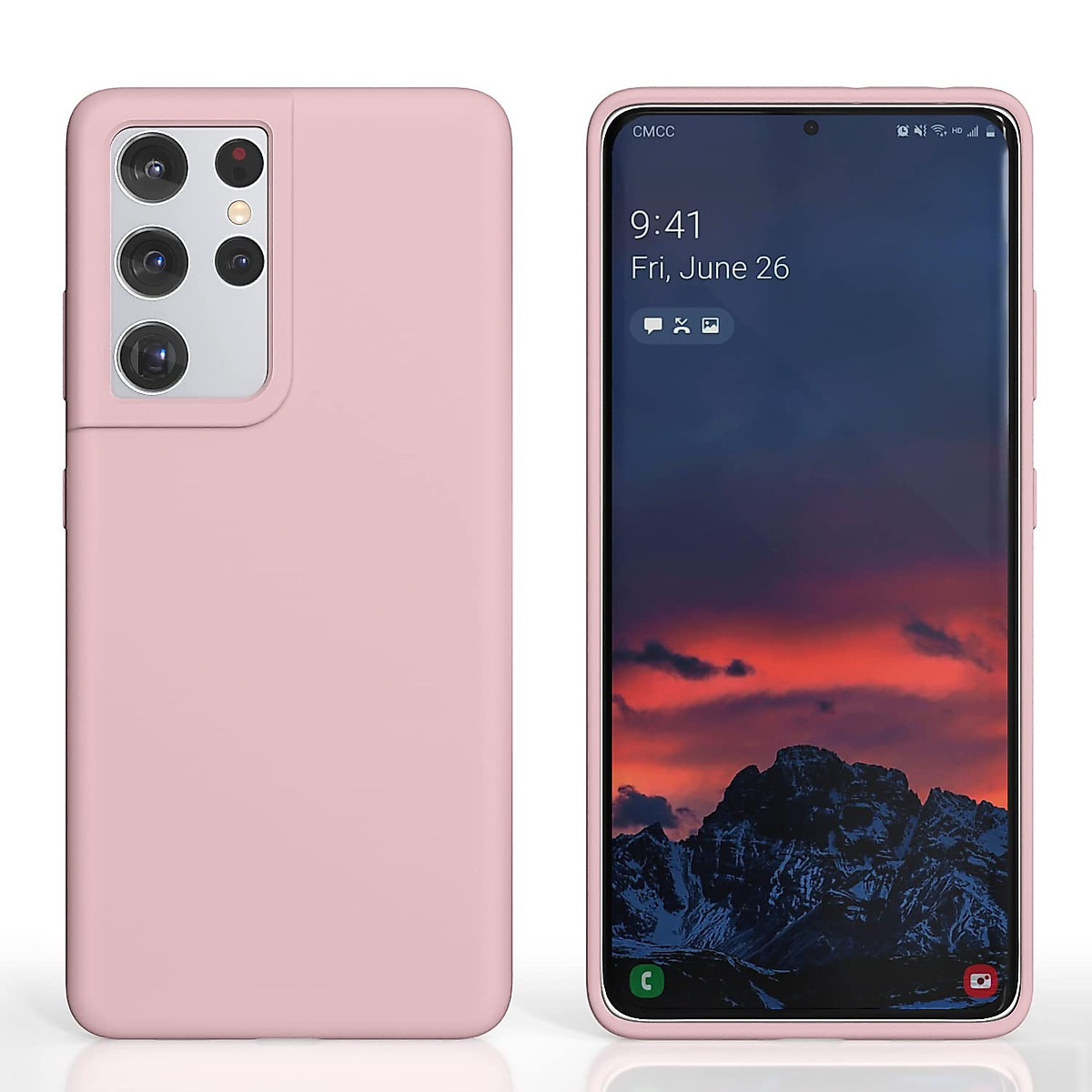 E Segoi Samsung Galaxy S21 Ultra Case, Liquid Silicone Gel Rubber Shockproof Case Soft Microfiber Cloth Lining Cushion Compatible with Galaxy S21 Ultra 5G 6.8 inch (Pink Sand)