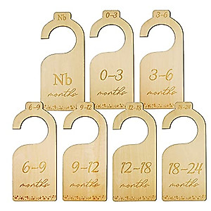 Esweny 7PCS Baby Closet Size Dividers Wooden Baby Closet Organizers from Newborn to 24 Months Dividers to Organize Nursery Closet