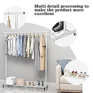 Buzowruil Clothing Rack Clothes Rack Standard Rod Simple Rolling Metal Garment Rack Organizer Freestanding Hanger with Wheels,White
