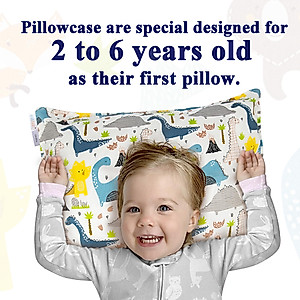 ALVABABY Toddler Pillowcases Fits 13 x 18 inch and 12x 16 inch Kids Pillow 2 Pack Cotton Baby Bedding Pillow Cover Envelope Children Kids Sleep Pillowcases for Boys Girls Dinosaur Bear 2TPW09