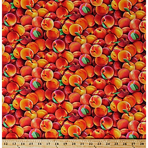 Cotton Peaches Harvest Fruits Allover Food Festival Summer Cotton Fabric Print by The Yard (D465.36)