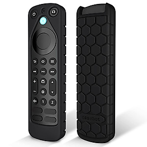 CaseBot Remote Case for Alexa Voice Remote Pro (2022 Release) - Honey Comb Lightweight Anti-Slip Shockproof Silicone Protective Remote Controller Cover, Black