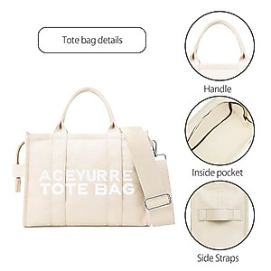 The Medium Tote Bag for Women, Canvas Crossbody Purse Handbag Bags with Zipper for Work, School, Travel(White)