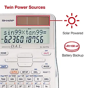 Sharp EL-531TGBDW 12-Digit Scientific/Engineering Calculator with Protective Hard Cover, Battery and Solar Hybrid Powered LCD Display, Great for Students and Professionals, Silver