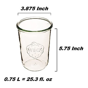 Weck Canning Jars 743 - Weck Mold Jar made of Transparent Glass - Eco-Friendly - Food Storage Container with Lid Airtight - 3/4 Liter Tall 1 Jar with Lid and Rubber Gasket
