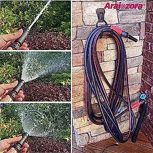 Garden Hose 50 FT,Heavy Duty Kink-resistant Hybrid 5/8 Inch Flexible Rubber Water Hose Kit With Solid Brass Twist Hose Nozzle & Hose Holder,All-weather,Lightweight,Burst 600PSI