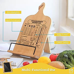 Songtaste Bamboo Cookbook Stand, Sturdy Cook Book Holder, Recipe Book Holder with Measurement Conversion Chart, Cookbook Stand for Kitchen Counters, Essential Accessories for Holding Cookbooks