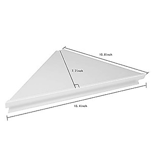 evron Wall Mount Corner Shelf,Easy to Install Metal Front Floating Corner Shelf with Self-Adhesive Tapes,Wood Imitation Corner Shelves with Wire Pass Hole Pattern (White)