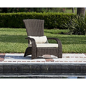 Patio Sense 62172 Deluxe Coconino Wicker Lounge Chair All Weather Wicker Armchair Lightweight Durable Adirondack Style Includes 3" Thick Beige Cushion & Lumbar Pillow - Mocha Finish