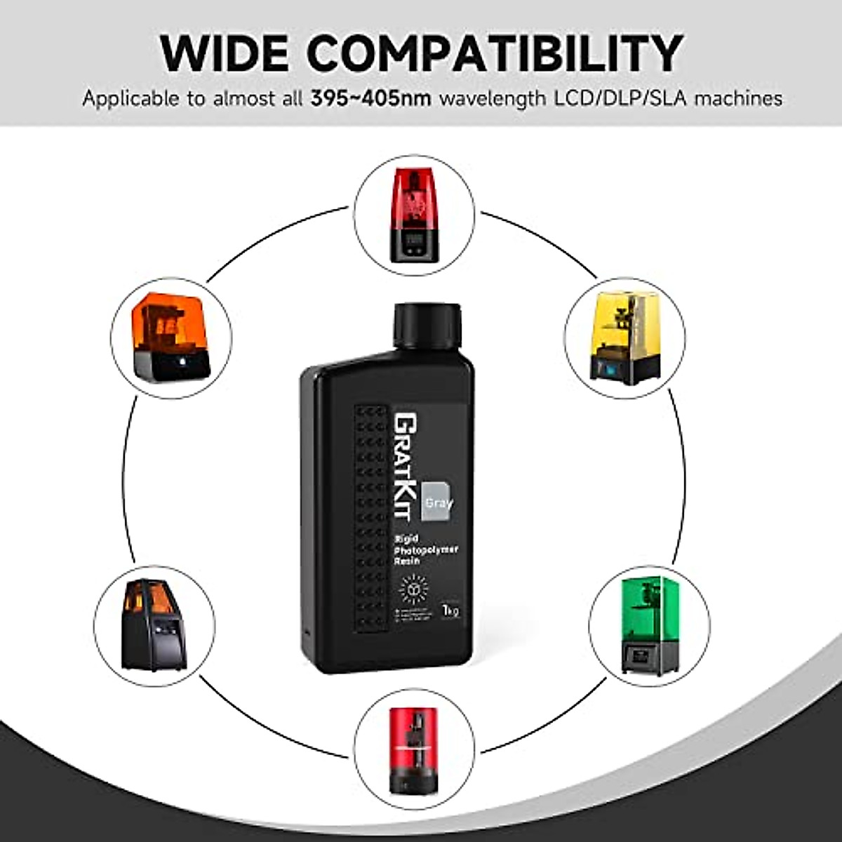 GratKit 8K Rigid Resin, 3D Printer 405nm UV-Curing Photopolymer Resin, High Precision Low Odor 3D Printing Resin - 1000g，Gray