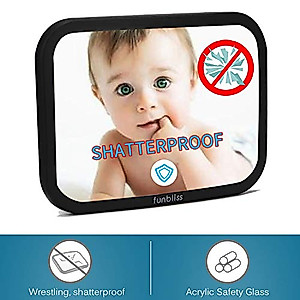 Funbliss Baby Car Mirror Safely Monitor Infant Child in Rear Facing Seat,Car Seat，See Children or Pets Backseat，Best Newborn Seat Accessories, Shatterproof