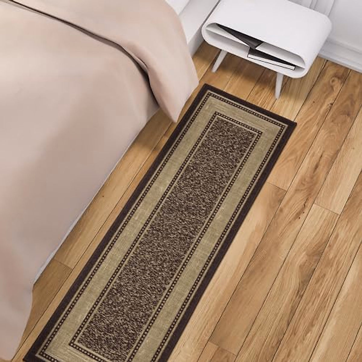 Ottomanson Machine Washable Bordered Design Non-Slip Rubberback 2x5 Traditional Runner Rug for Hallway, Kitchen, Bedroom, Entryway, 20" x 59", Brown