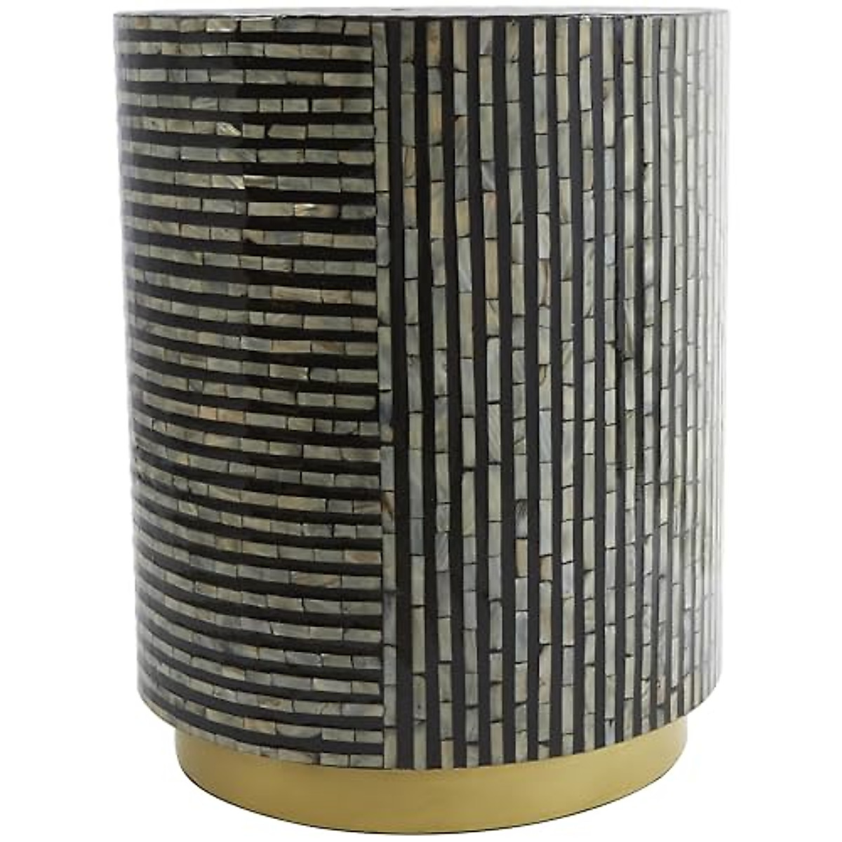 Deco 79 Mother of Pearl Shell Geometric Drum Accent Table with Gold Base, 18" x 18" x 23", Black