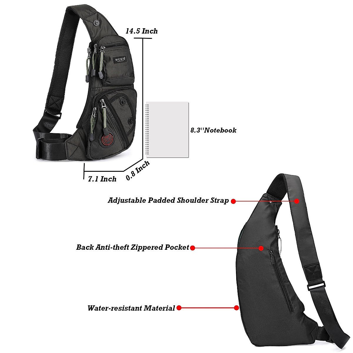 Nicgid Sling Bag Chest Shoulder Backpack Fanny Pack Crossbody Bags for Men(Black)