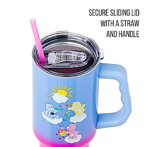 Silver Buffalo Care Bears Featuring Grumpy Bear, Funshine Bear, and Love-A-Lot Bear Heart Showers Ombre Stainless Steel Tumbler with Handle and Straw, Fits in Standard Cup Holder, 40 Ounces