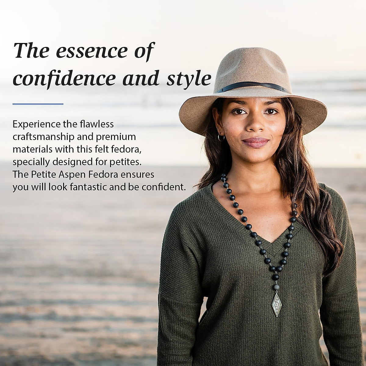 Wallaroo Hat Company Women’s Petite Aspen Fedora – UPF 50+ Sun Protection, 100% Wool Felt, Adjustable, Packable, Black, Small