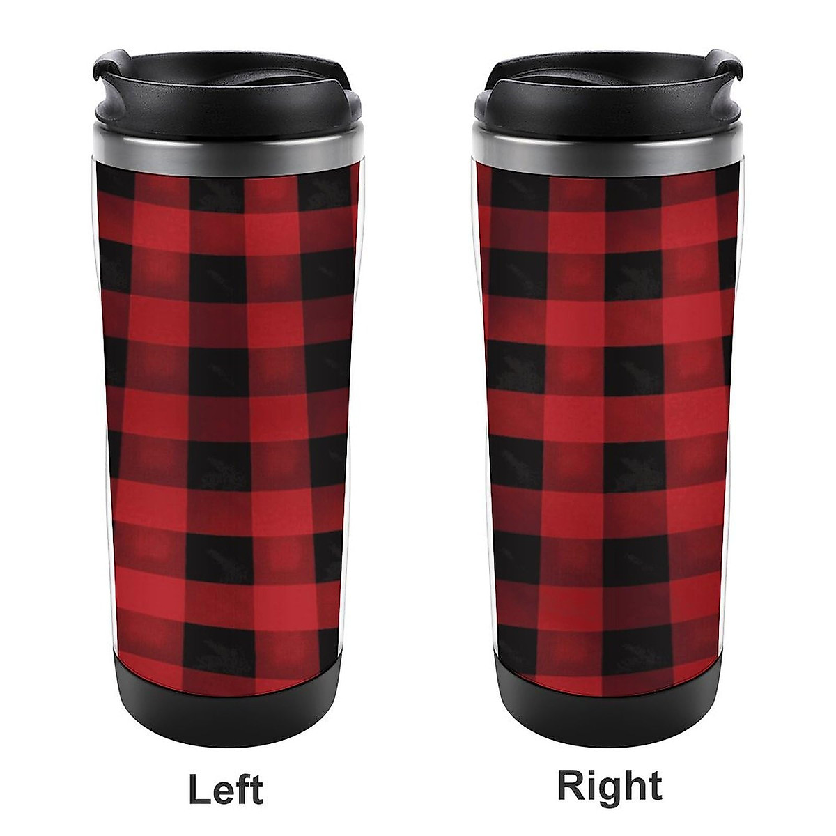 Red Black Buffalo Check Plaid Pattern Travel Coffee Mug 12.85oz Insulated Coffee Tumbler 304 Stainless Steel Thermos for Travel Fitness Outdoor Activities Coffee Shop Office Home