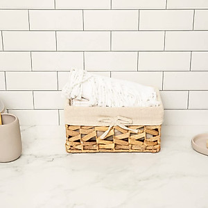 Natural Hyacinth Wicker Storage Baskets, Set Of 3 Hand Woven Water Hyacinth Baskets for Living Room, Organizing Decorative, Woven Basket Organizer Bins with Detachable Lining, Large Medium Small