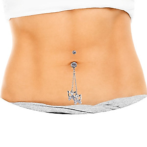 Mutreso Navel Ring Belly Button Rings Surgical Steel Sexy Butterflies Dangle Curved Barbell Bananabell Piercing Jewelry