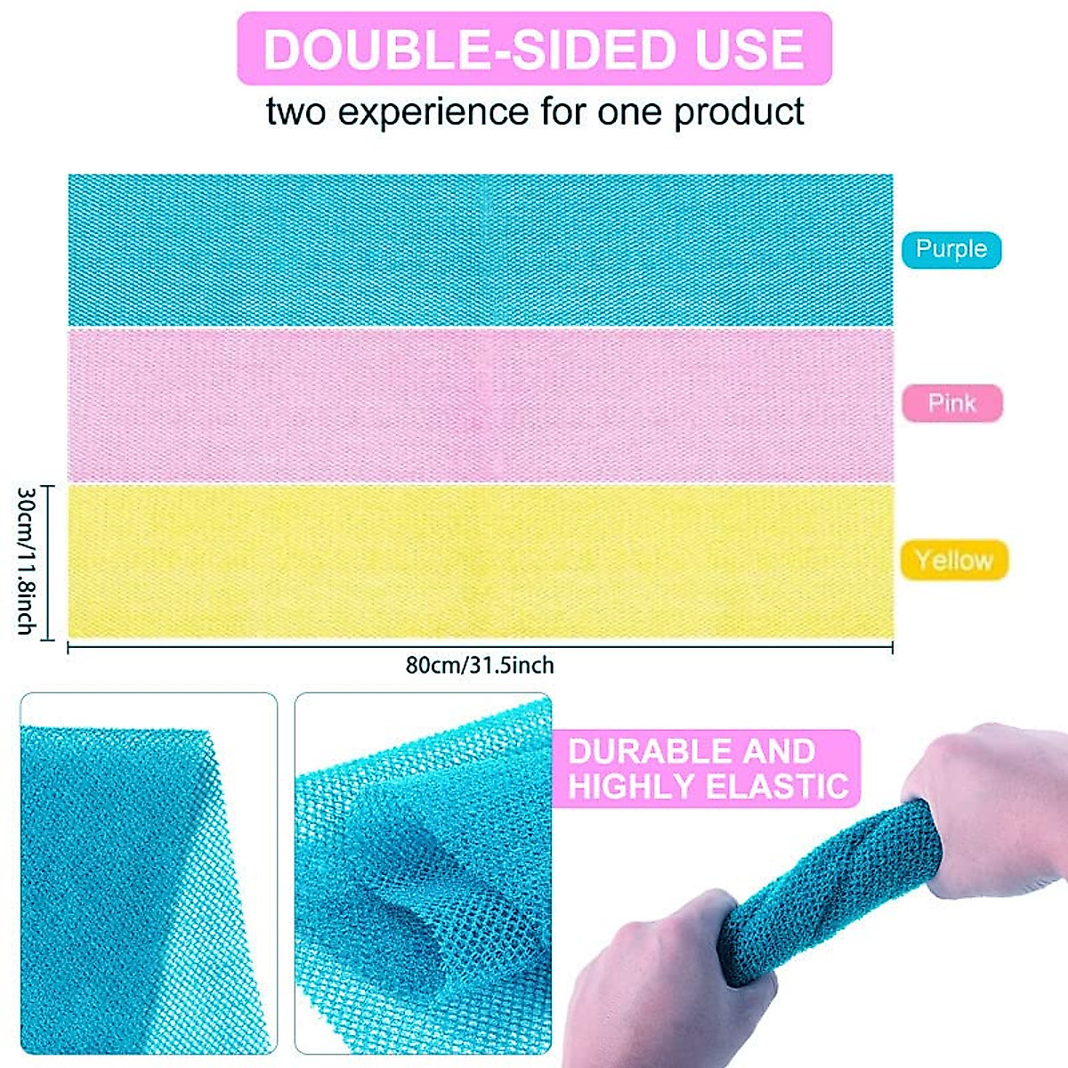 African Net Sponge Long Net Bath Sponge Exfoliating Shower Body Scrubber Back Scrubber Skin Smoother Body Exfoliating Cloth Nylon Bathing Scrubber for Men Women for Daily Use (Lake Blue Pink Yellow)