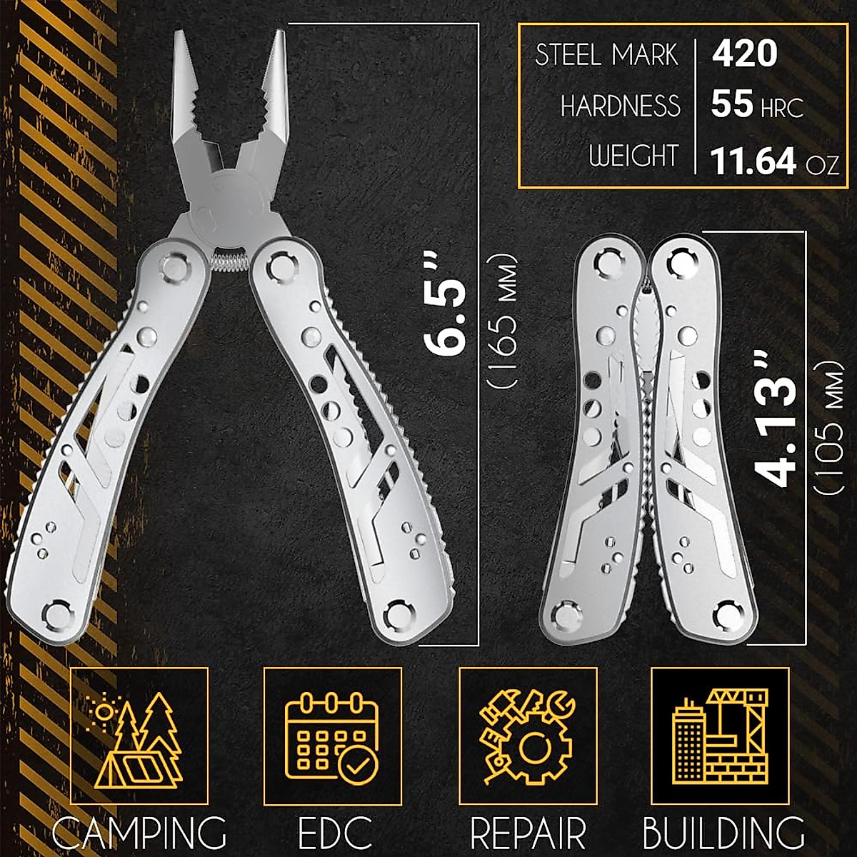 Multitool 24-in-1 with Mini Tools Knife Pliers and 11 Bits - Multi Tool All in One Multi Function Gear for Men Best Multi-tool Kit for Work EDC Camping Backpacking Survival - Great Gift for Men 2238