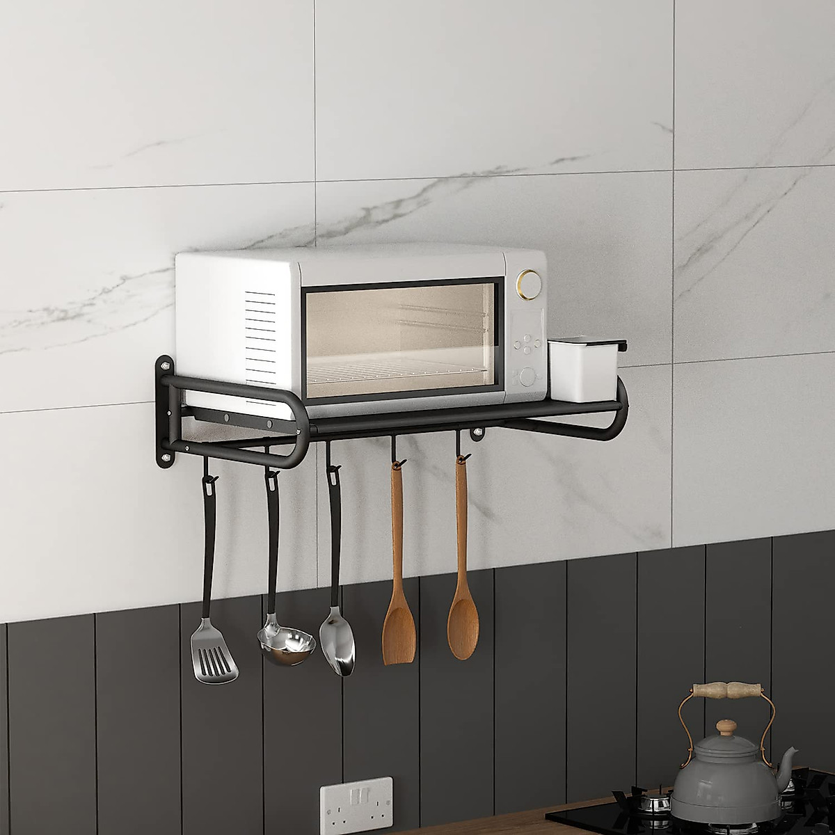 lanliebao 22 Inch Stainless Steel Wall Shelf Metal Shelving Heavy Duty Commercial or Household Grade Wall Mount Microwave Oven Shelf with Fixing Kit(Width 22 in Black)