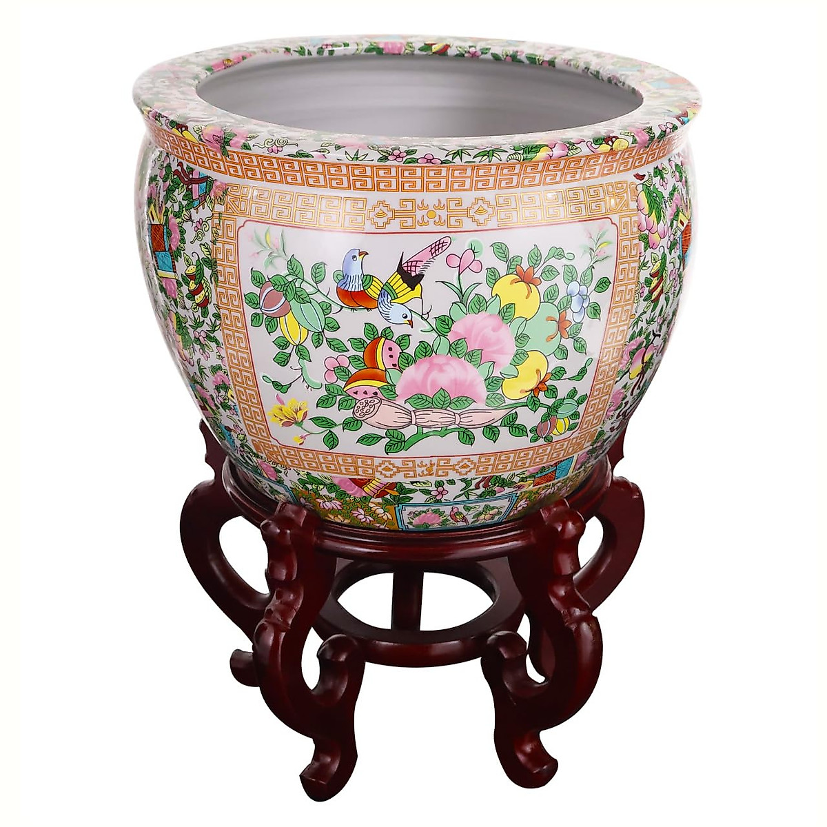 Oriental Furniture Warehouse Rose Medallion Asian Fishbowl Cachepot Planter for Indoor or Outdoor Garden
